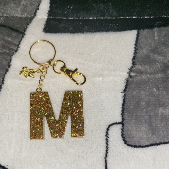 Handmade | Accessories | Holographic Gold Glitter Letter M Keychain ...